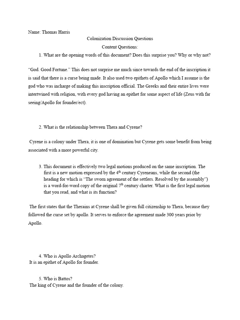 Colonization Discussion Questions | PDF | Apollo