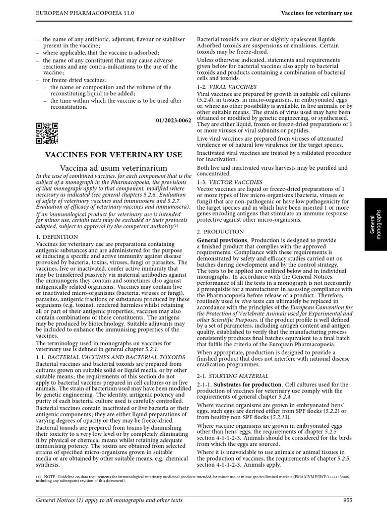 Veterinary Vaccine Production Guidelines | PDF | Vaccines | Adaptive ...