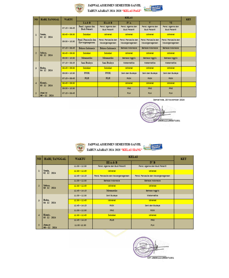 Jadwal Asesmen Sumatif Semester 1 Tahun Ajaran 2024-2025 | PDF