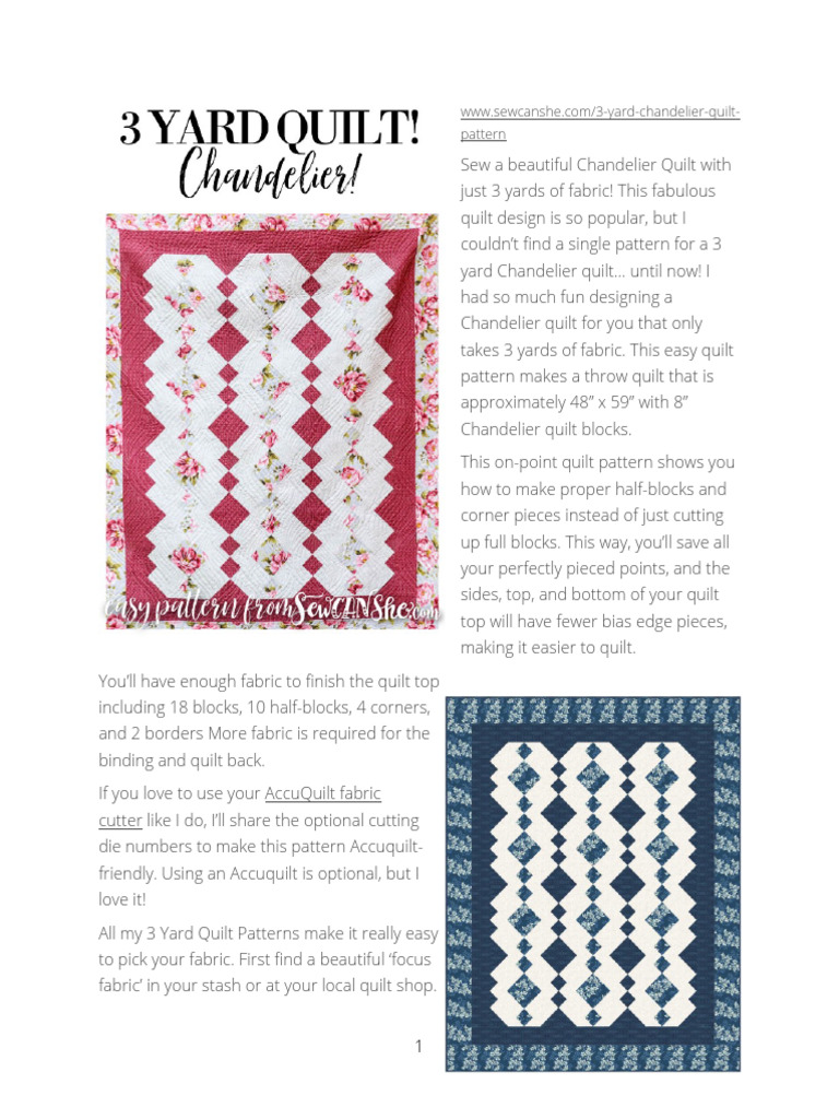 SCS Chandelier 3 Yard Quilt Pattern | PDF | Quilting | Quilt