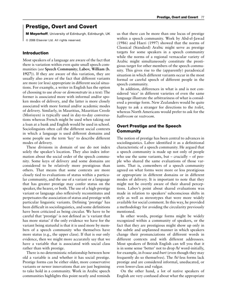 Covert Overt Prestige Hypercorrection | PDF | Sociolinguistics ...