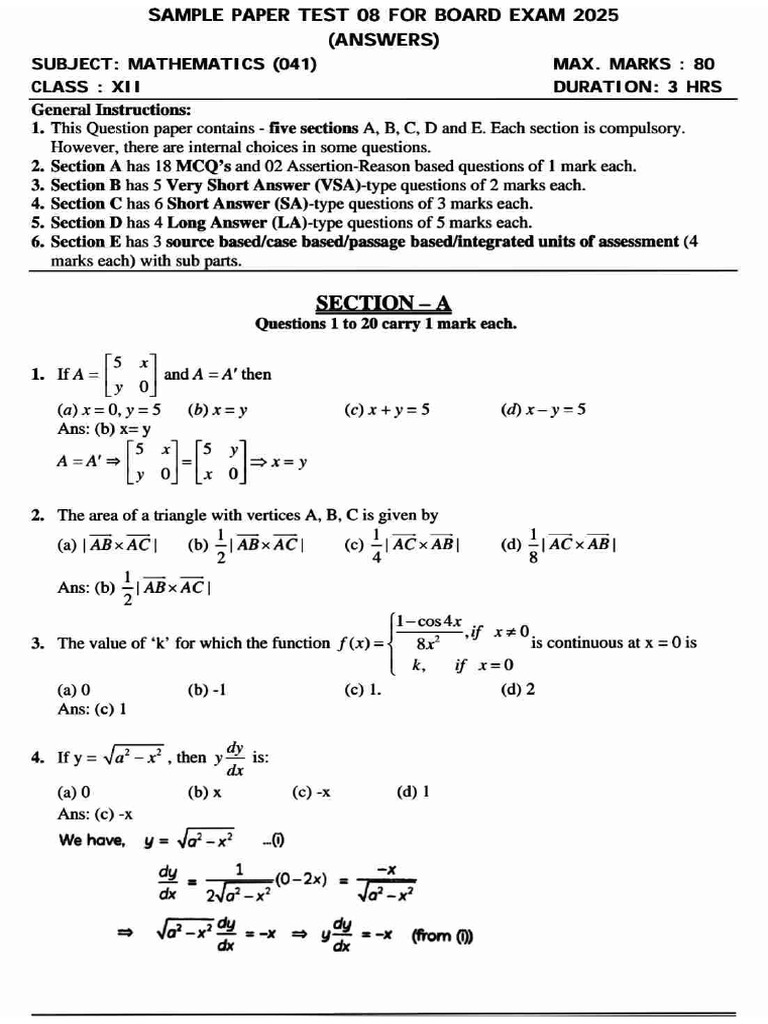 12th Paper-8 Answer Key | PDF