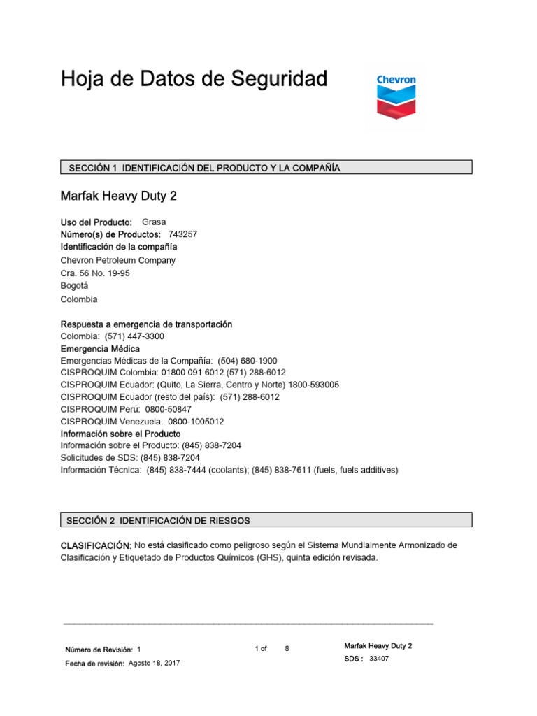 Marfak HD 2 H.S. | PDF | Toxicidad | Dióxido de carbono