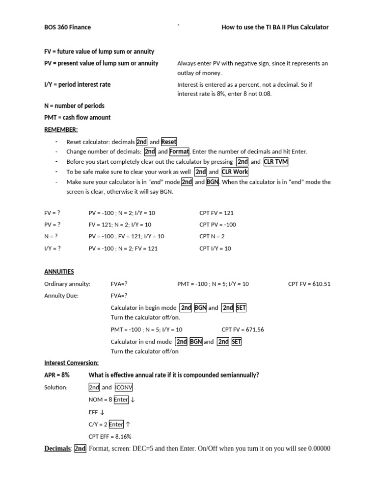 TI BA II Plus Calculator Guide | PDF