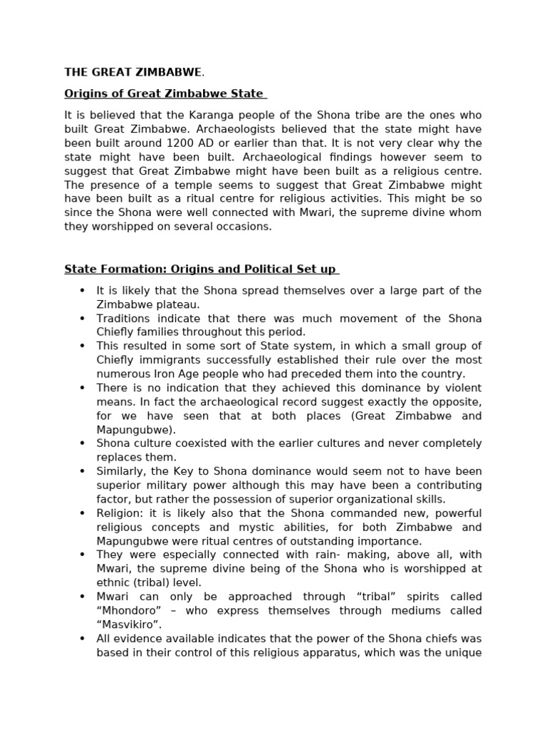 The Great Zimbabwe Notes | PDF | Zimbabwe | Agriculture