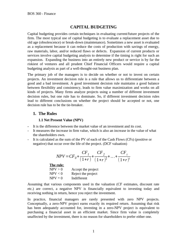 Capital Budgeting LN _ Last Update S2024 | PDF | Net Present Value ...