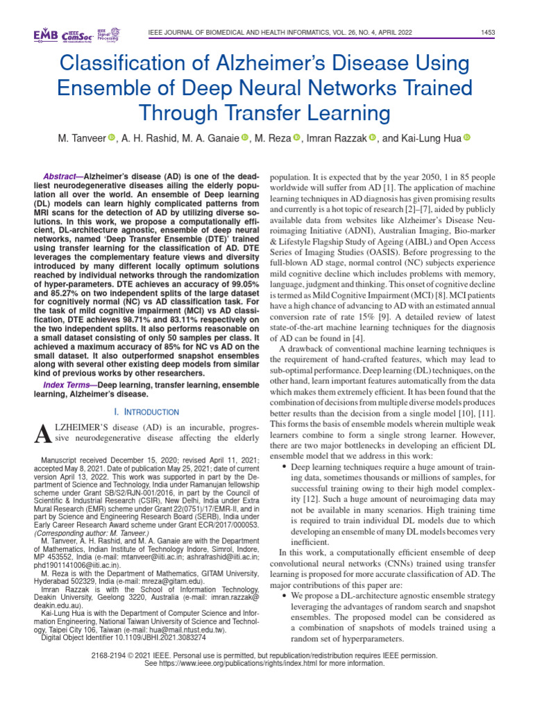 (4) Tanveer-Ensemble-IEEEBH (2022) | PDF | Deep Learning | Cross Validation (Statistics)