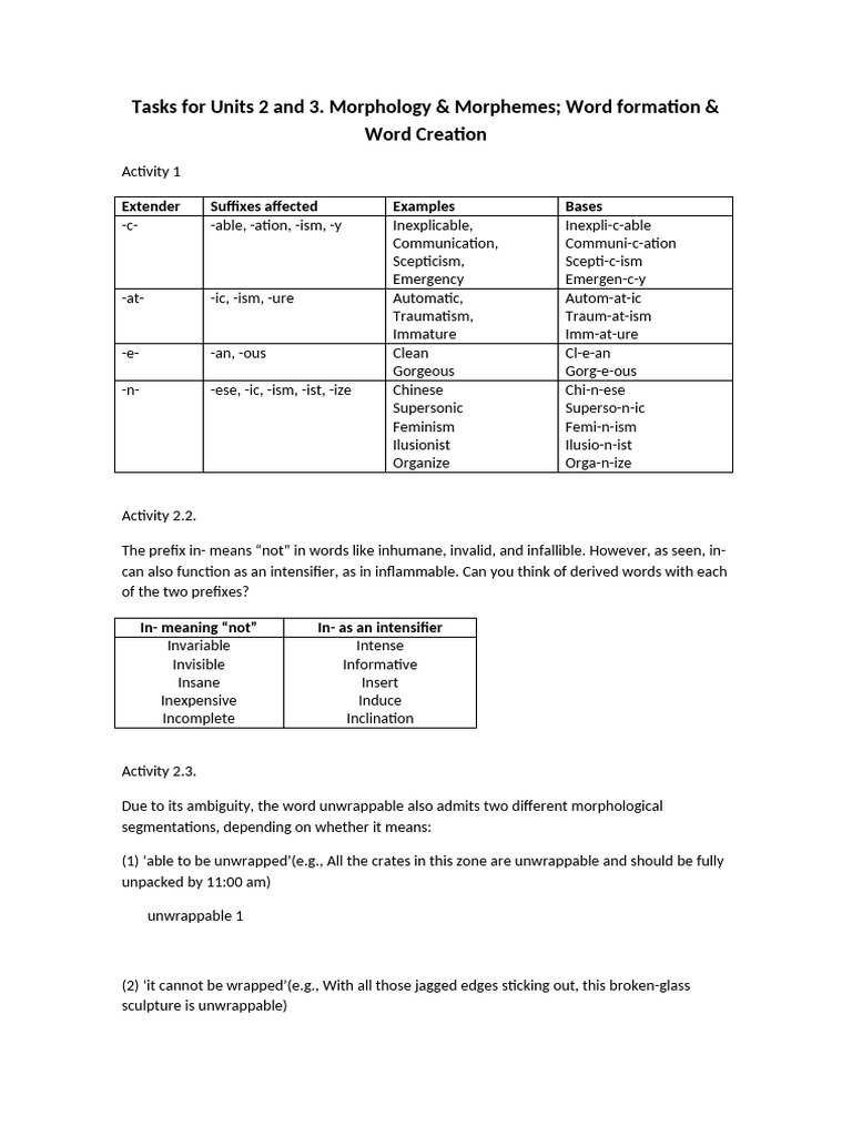 Morphology Unit Two Acts | PDF