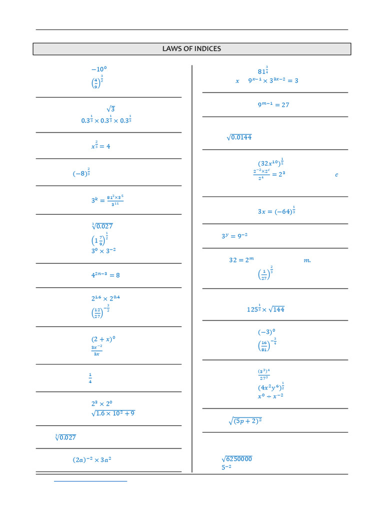 Zimsec Topical - Indices | PDF | Equations