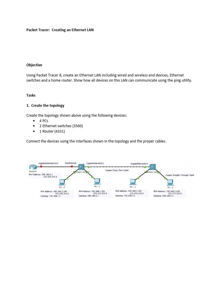 Creating an Ethernet LAN in Packet Tracer | PDF | Ip Address | Router ...