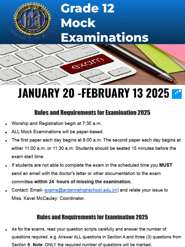 Grade 12 Mock Examination Timetable 2025 | PDF