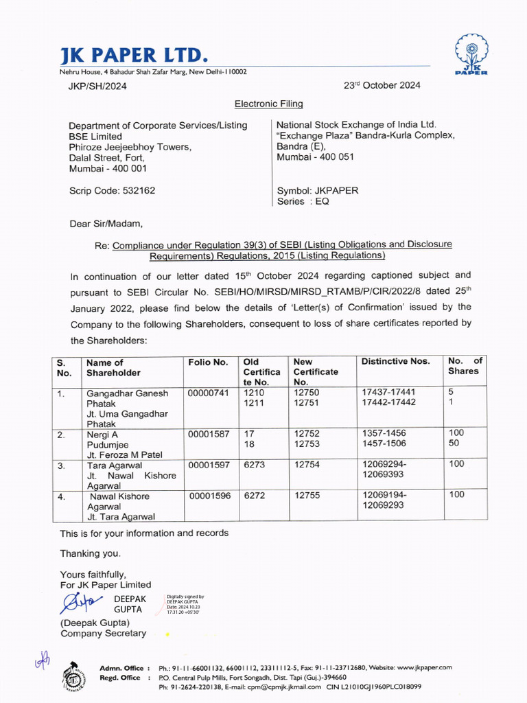 JKPAPER 23102024174035 STX Issue Share Certificate | PDF | Private Sector | Corporations