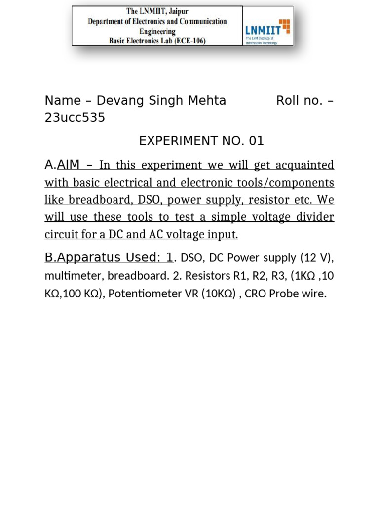 23ucc535 Experiment 1.Docx A | PDF