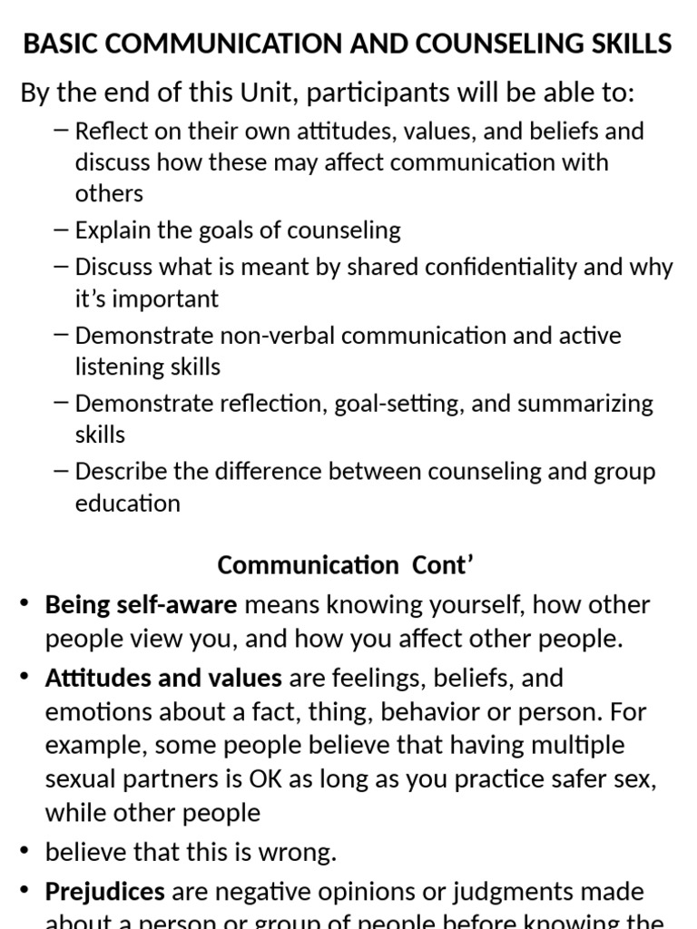 Basic Communication and Counseling Skills | PDF | Attitude (Psychology ...