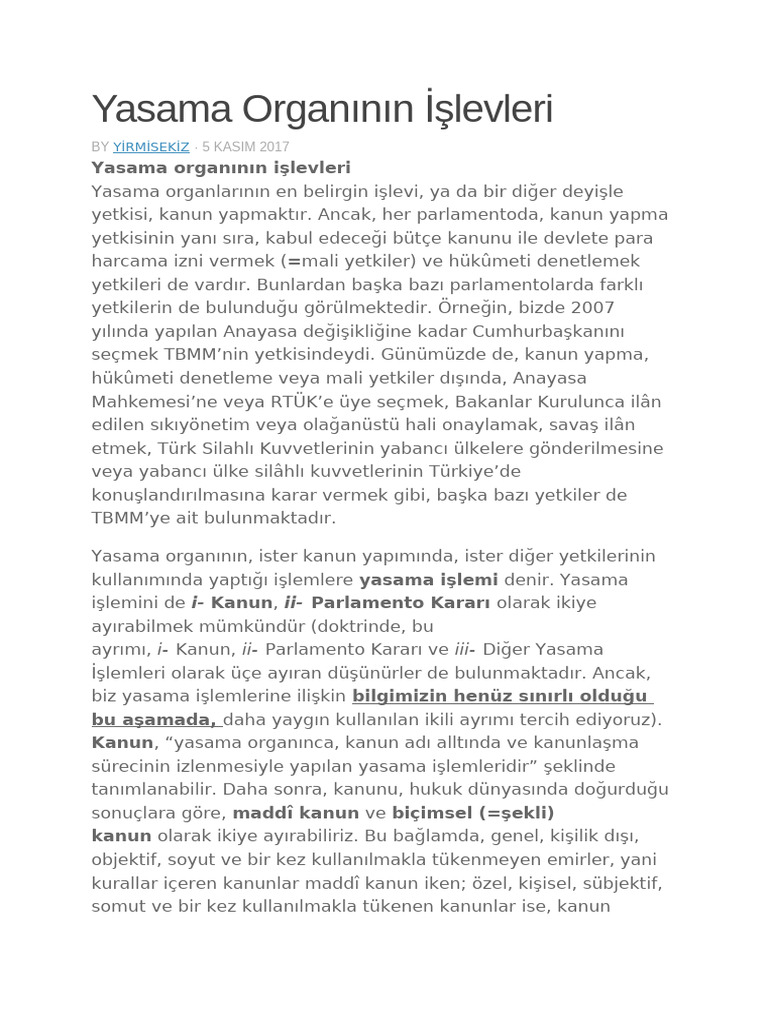 Yasama Organının İşlevleri | PDF