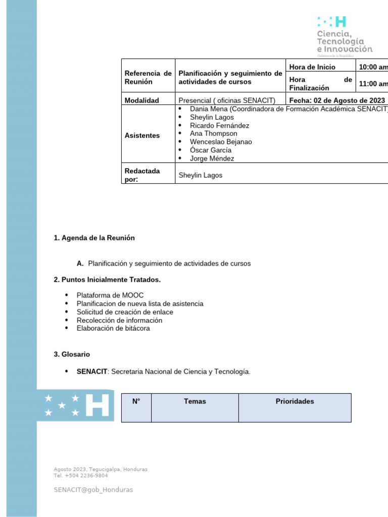 Minuta Reunion de Planifiicacion de Cursos | PDF