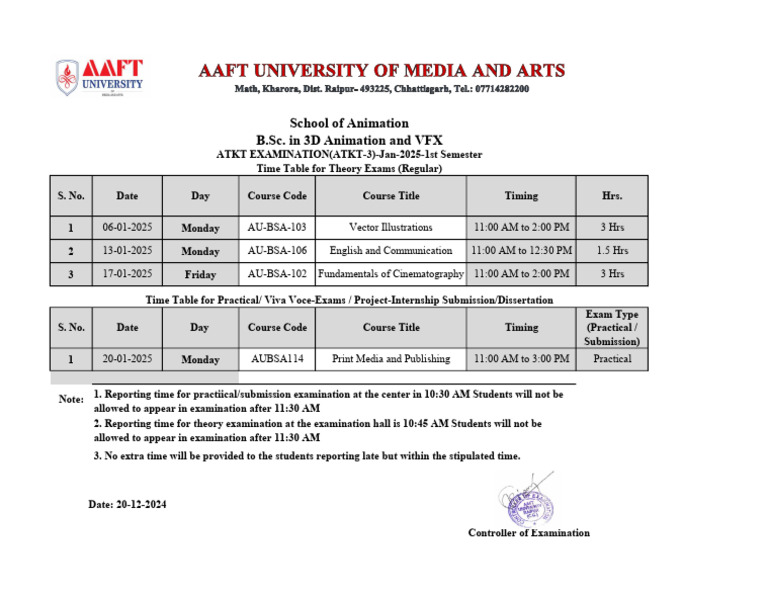BSA Exam Schedule for January 2025 | PDF