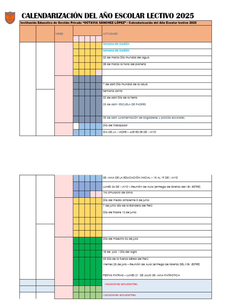 Calendarización Del Año Escolar Lectivo 2025 | PDF