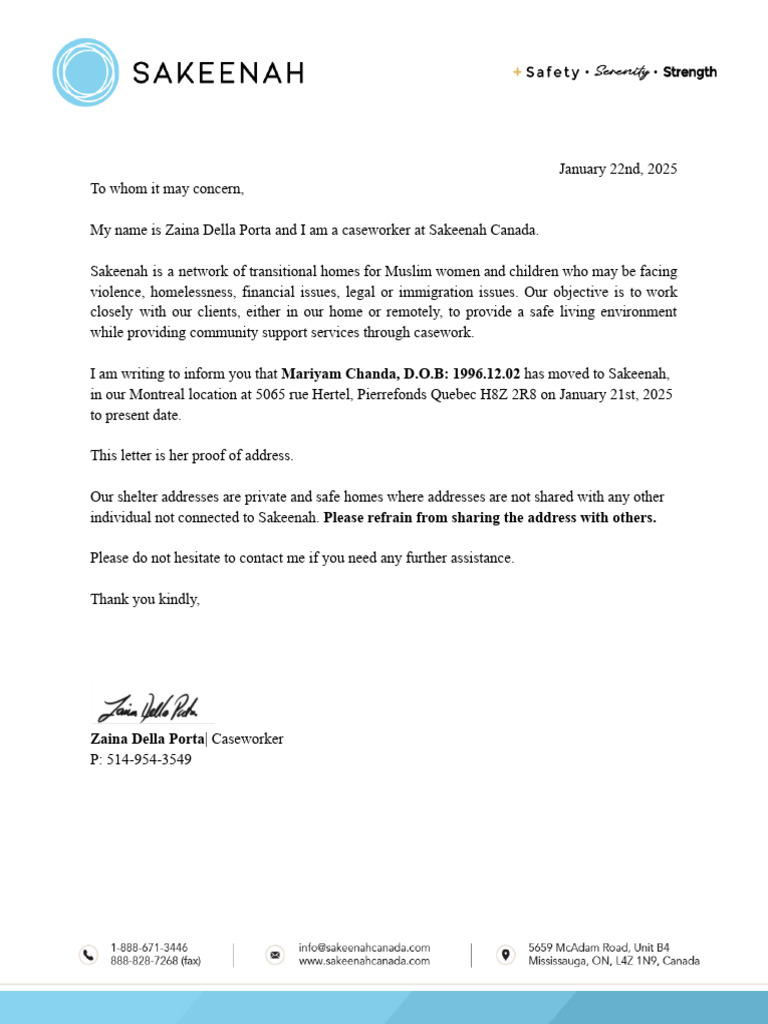 Mariyam Chnada - Proof of Address Letter | PDF