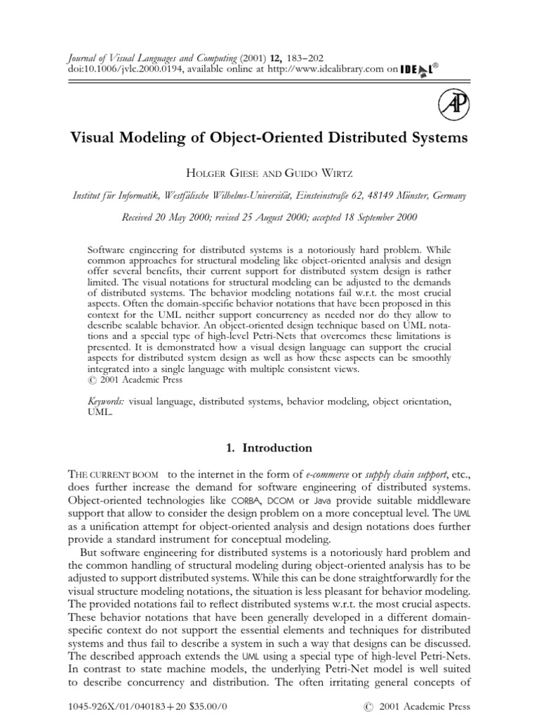 Visual Modeling Of Object Oriented Distributed Systems An Approach Based On Uml Notations And