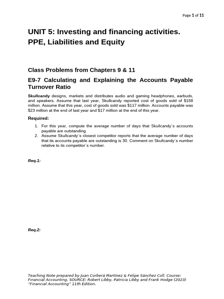 UNIT 5 Class Problems Chapters 9 11 (FA 2024-25) | PDF | Financial Accounting | Equity (Finance)