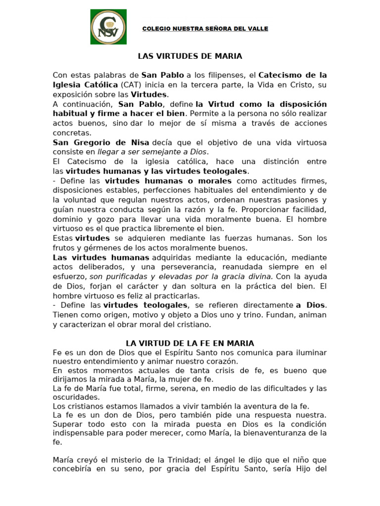 LAS VIRTUDES DE MARIA | PDF | María, madre de Jesús | Virtud