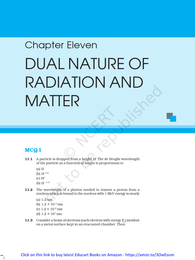 Physics MCQs on Dual Nature of Matter | PDF | Electron | Photoelectric ...