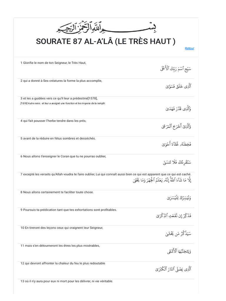 Sourate 87 Al-A'la : Le Très Haut | PDF | Coran | Islam