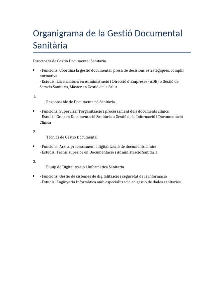 Organigrama Gestio Documental Sanitaria | PDF
