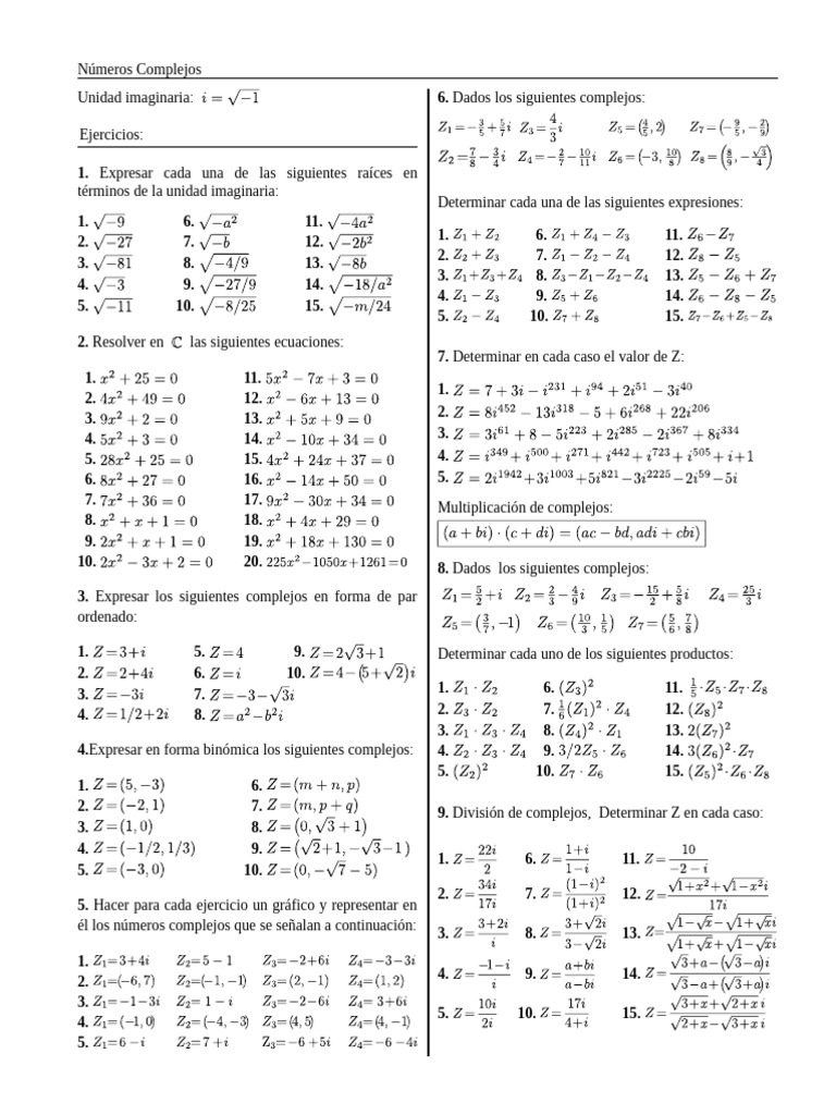Numeros Complejos Ejercicios | PDF | Número complejo