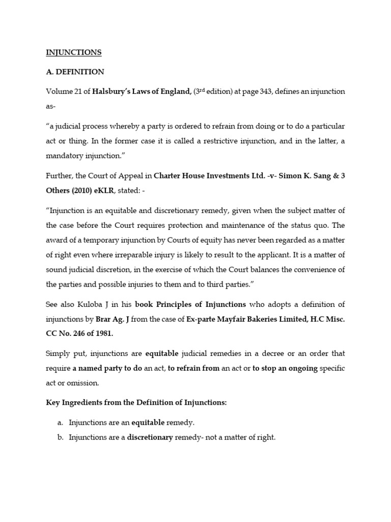 INJUNCTIONS (1) (1) | PDF | Injunction | Equity (Law)