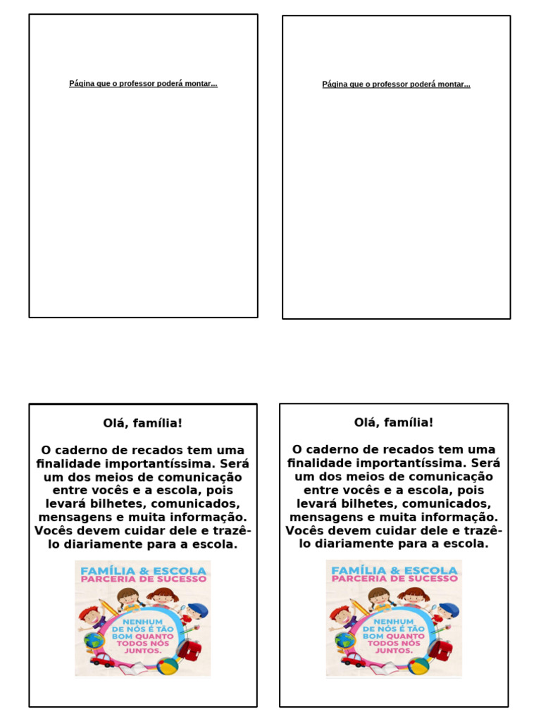 Caderno de Recados na Educação Infantil | PDF | Pré-escola | Pedagogia