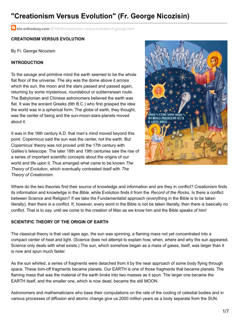 Creationism Versus Evolution, Fr. George Nicozisin | PDF | Creationism | Genesis Creation Narrative