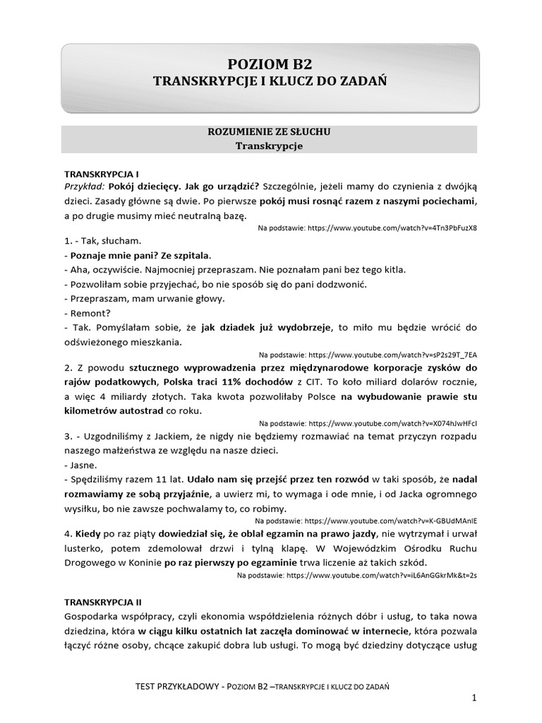 B2 Przykladowy Transkrypcje-I-Klucz 03 2020 | PDF