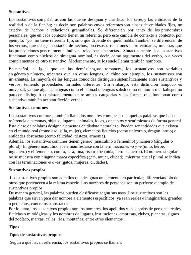Clasificación de Sustantivos en Español | PDF | Sustantivo | Lingüística