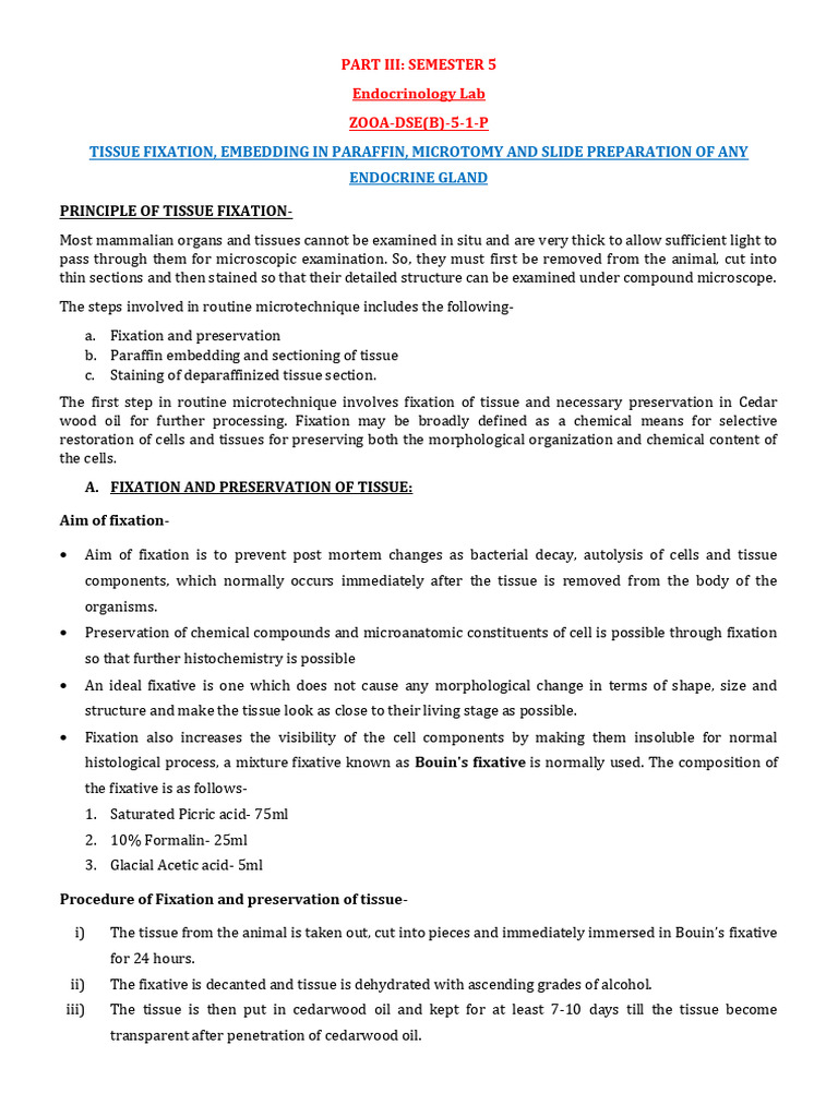 Endo_Practical_Tissue fixation, embedding in paraffin, microtomy and slide preparation_5H | PDF ...