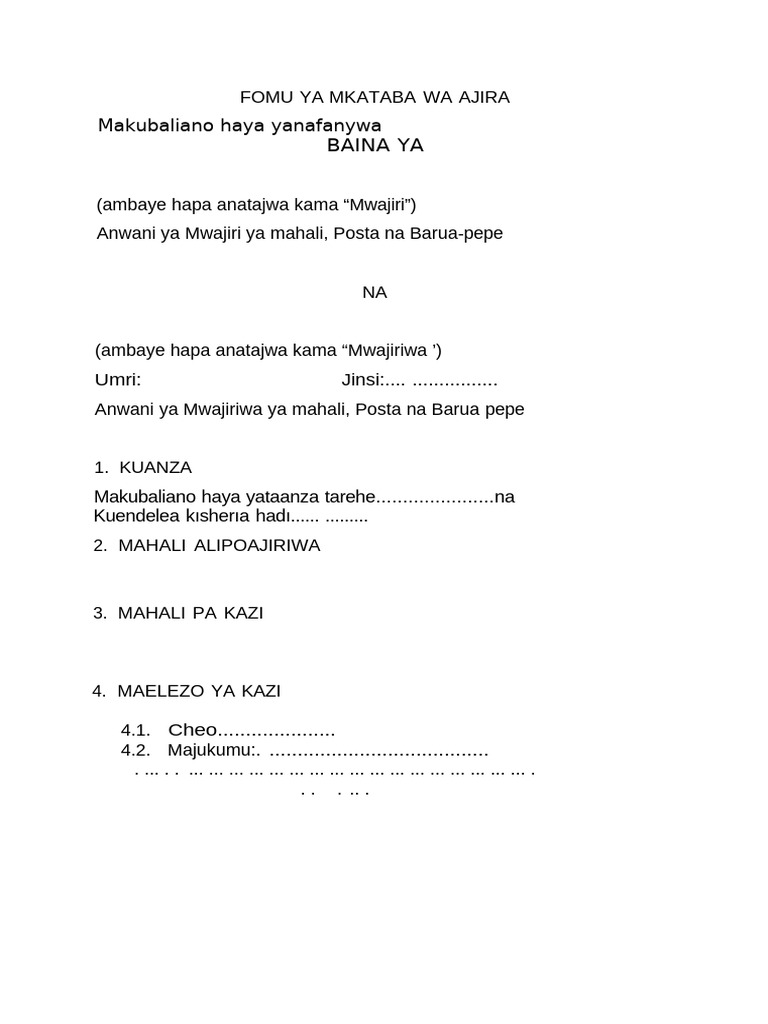 Fomu Ya Mkataba Wa Ajira | PDF