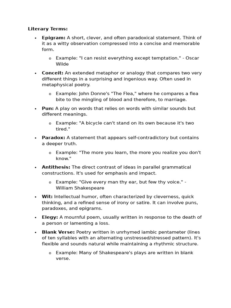 Essential Literary and Historical Terms | PDF | Poetry | Metre (Poetry)