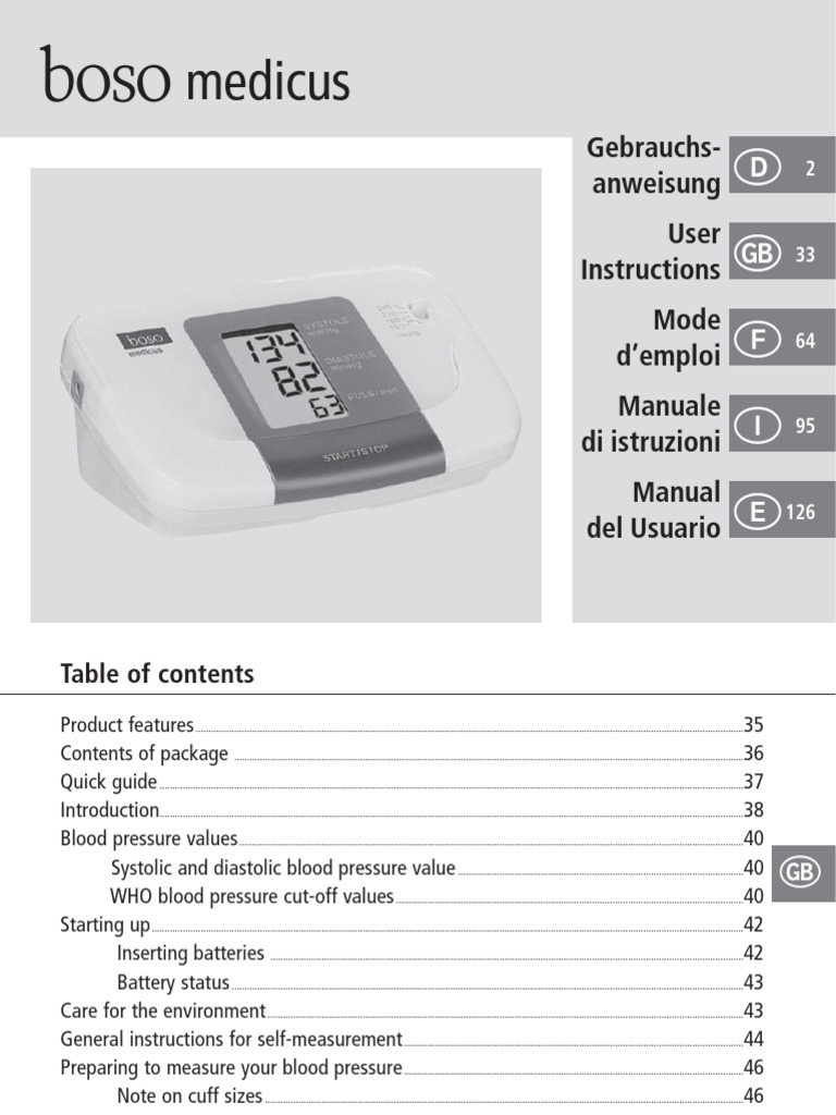 Boso Medicus Instruction Manual | PDF | Blood Pressure | Hypertension