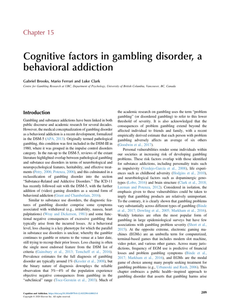 Cognitive Factors in Gambling Disorder, A Behavioral Disorder | PDF | Problem Gambling ...