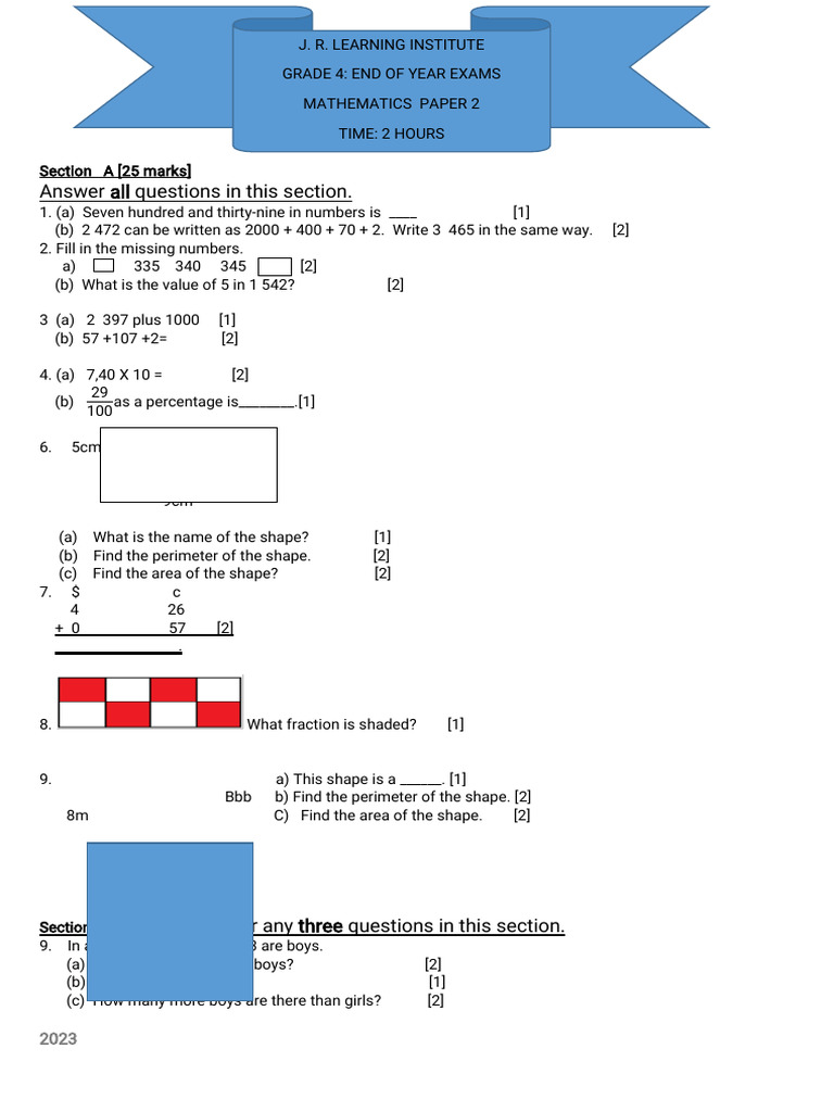 Grade 4 Mathematics Paper 2 2023 | PDF