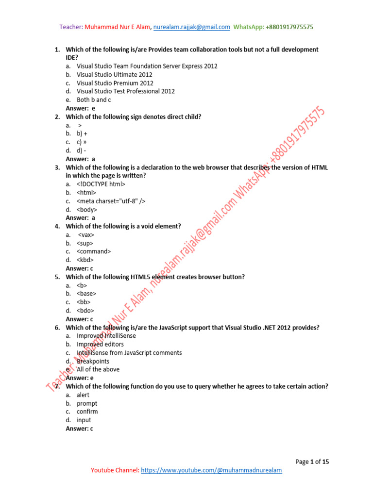 MCQ 2 From Nur E Alam, HTML, CSS, JavaScript | PDF | Html Element | Html