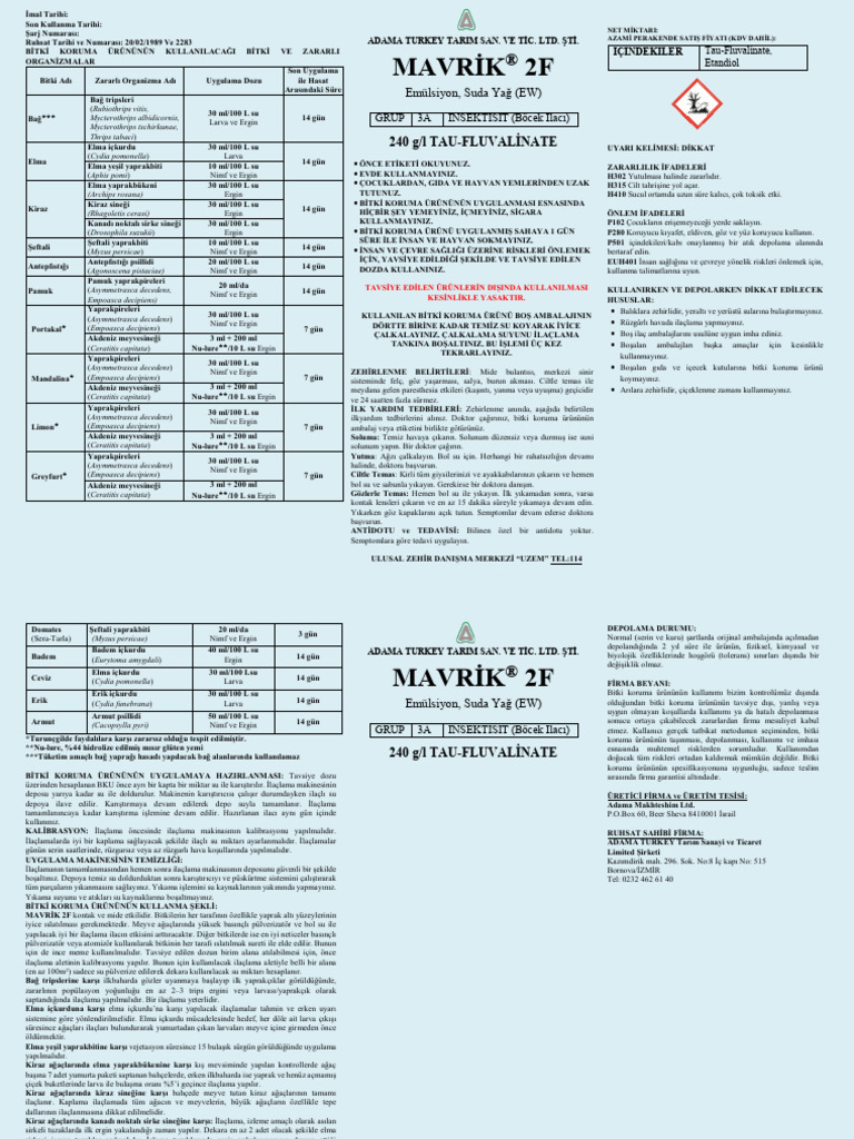 Mavrik 2F - Eti̇ket - 0 | PDF