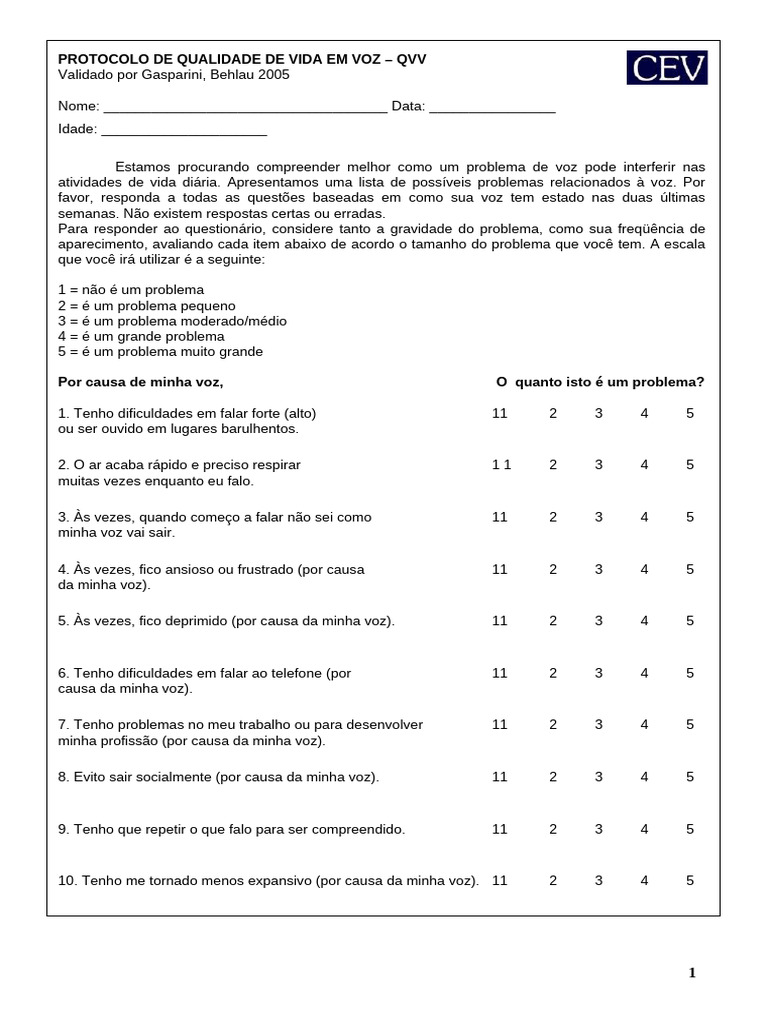 Protocolo QVV: Avaliação da Qualidade Vocal | PDF