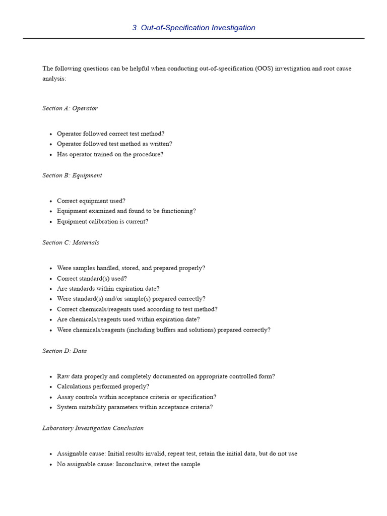 Out-of-Specification Investigation | PDF