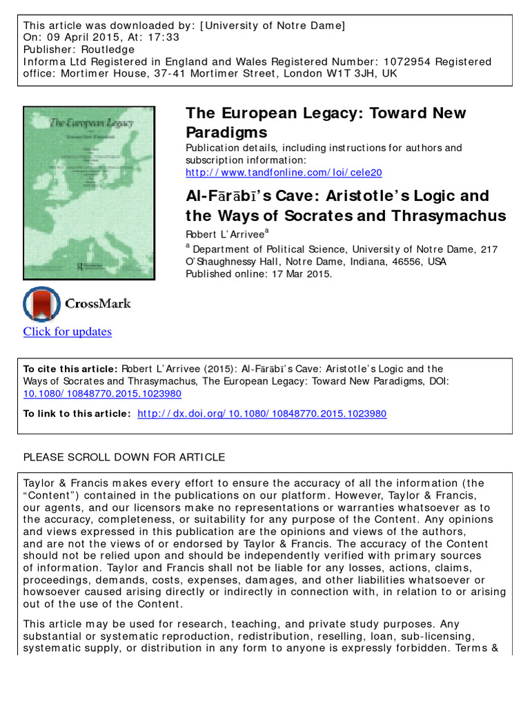 +alfarabis Cave Aristotle S Logic and The | PDF | Socrates | Aristotle