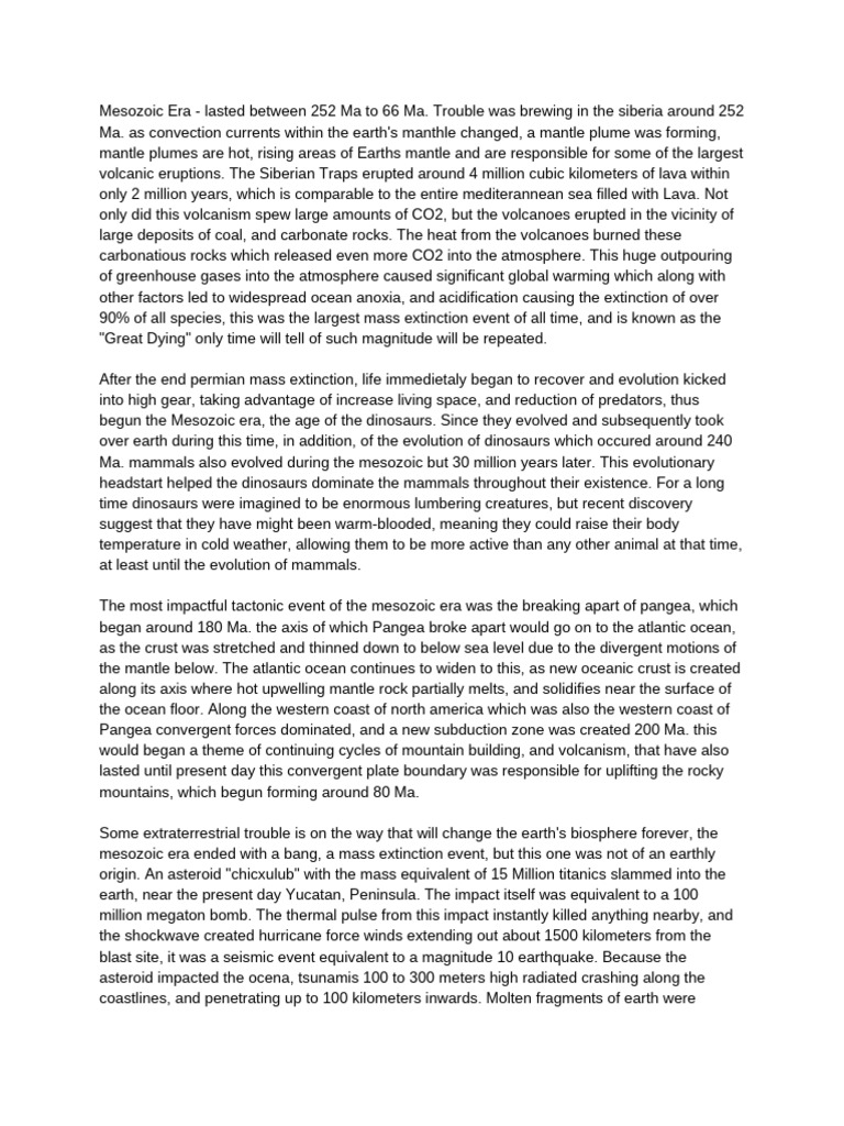 History of The Earth Part 3 - Phanerozoic Eon - Mesozoic Era | PDF ...