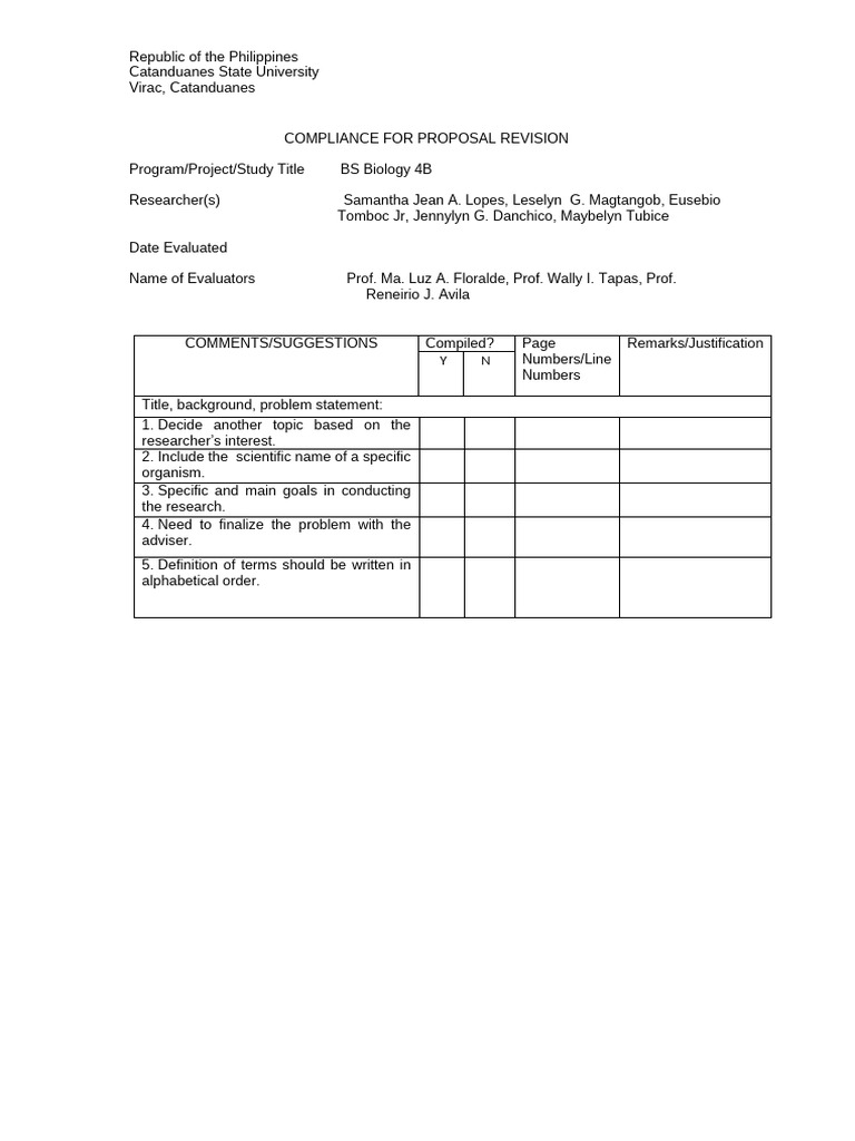 Proposal Revision for BS Biology Study | PDF