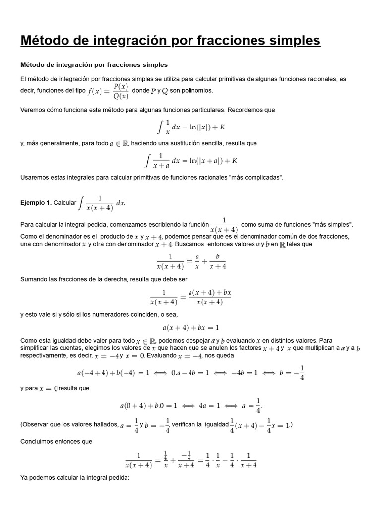 Método de Integración Por Fracciones Simples | PDF | Integral | Número ...