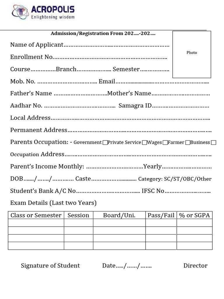 Admission Form | PDF